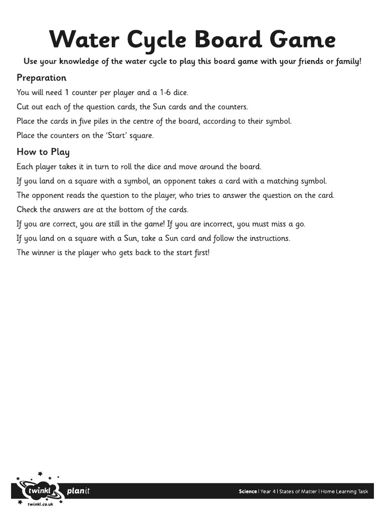 Water Cycle Game Home Learning Task | PDF