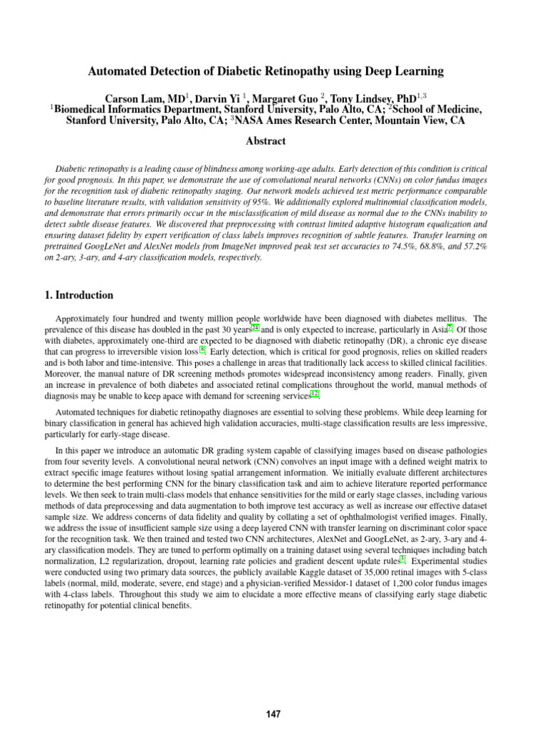 Automated Detection of Diabetic Retinopathy Using Deep Learning | PDF | Machine Learning ...