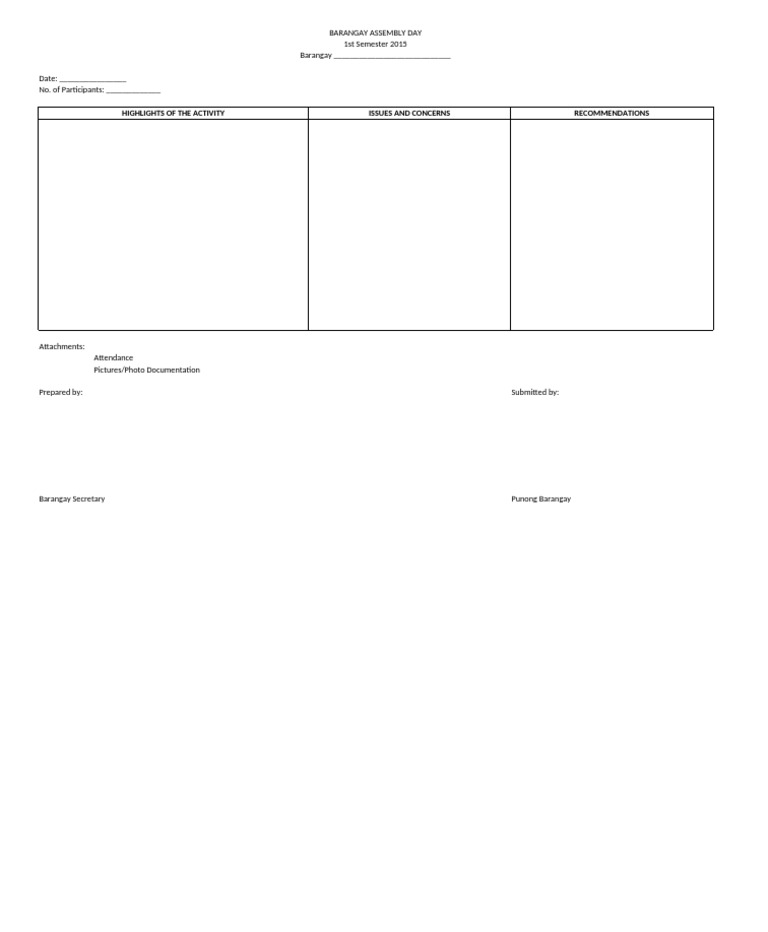 Barangay Assembly Report Template | PDF
