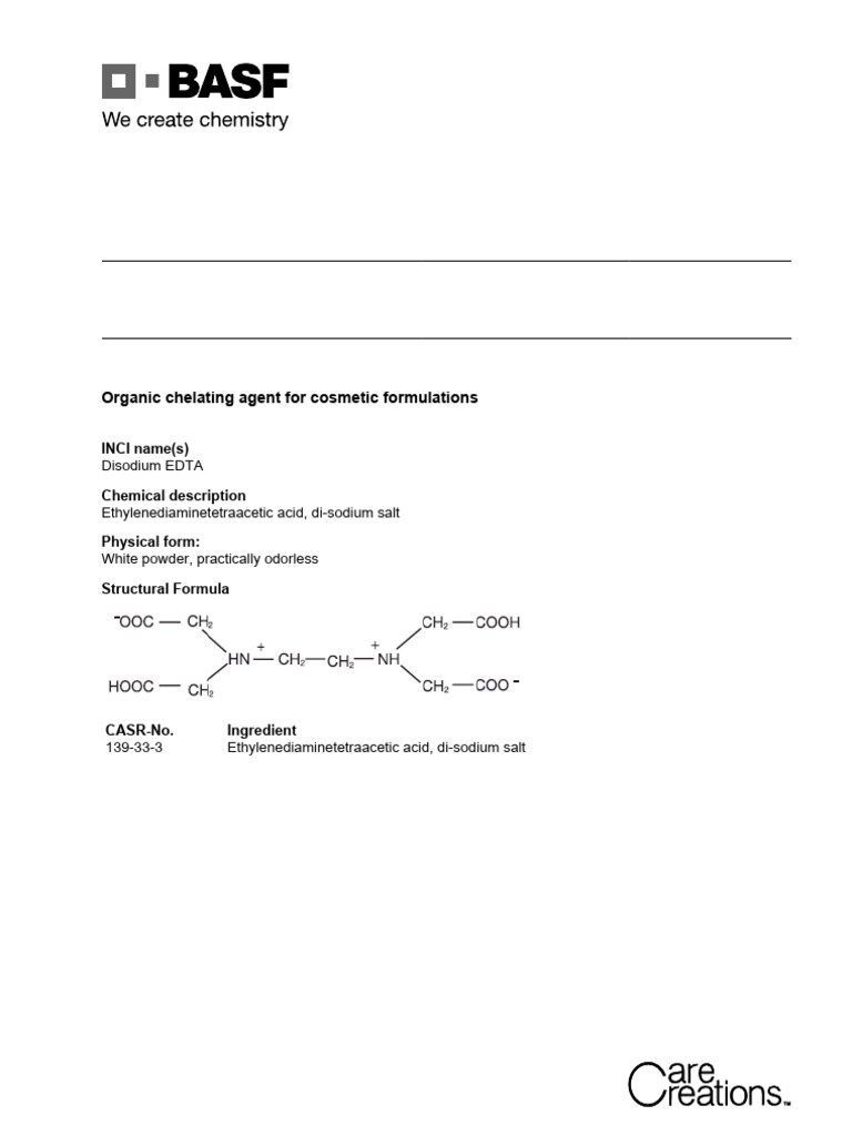 Edeta® BD: Cosmetic Chelating Agent | PDF | Ethylenediaminetetraacetic ...
