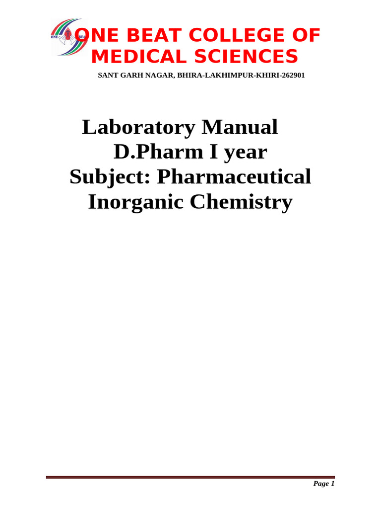 Laboratory Manual for D.Pharm Inorganic Chemistry | PDF | Chemistry ...