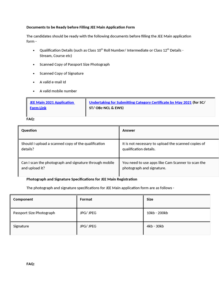 Documents To Be Ready Before Filling JEE Main Application Form | PDF