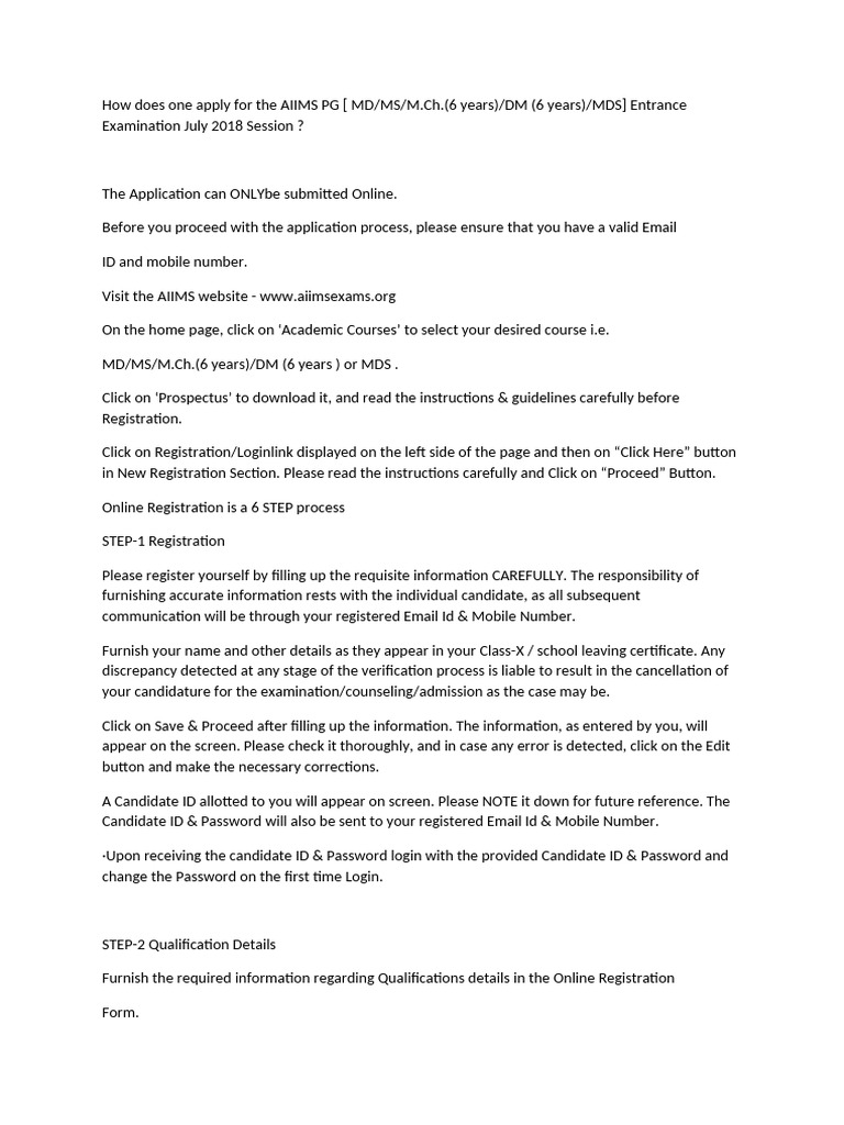 How Does One Apply For The AIIMS PG | PDF | Password | Doctor Of Medicine