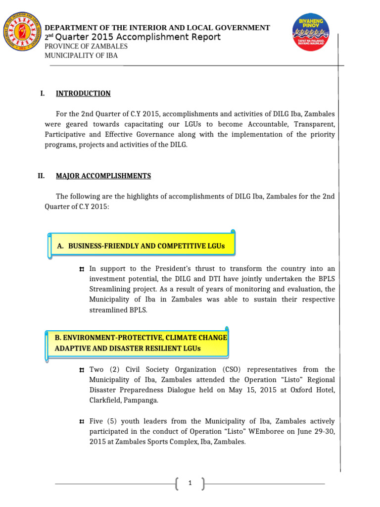 2nd Narrative Accomplishment Report 2nd Quarter IBA | PDF