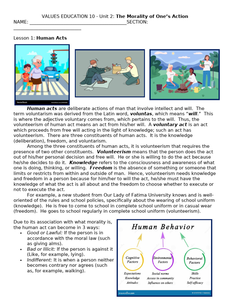 Values Education 10 Unit 2 | PDF | Volunteering | Free Will