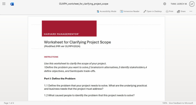 OLMPH Worksheet For Clarifying Project Scope | PDF