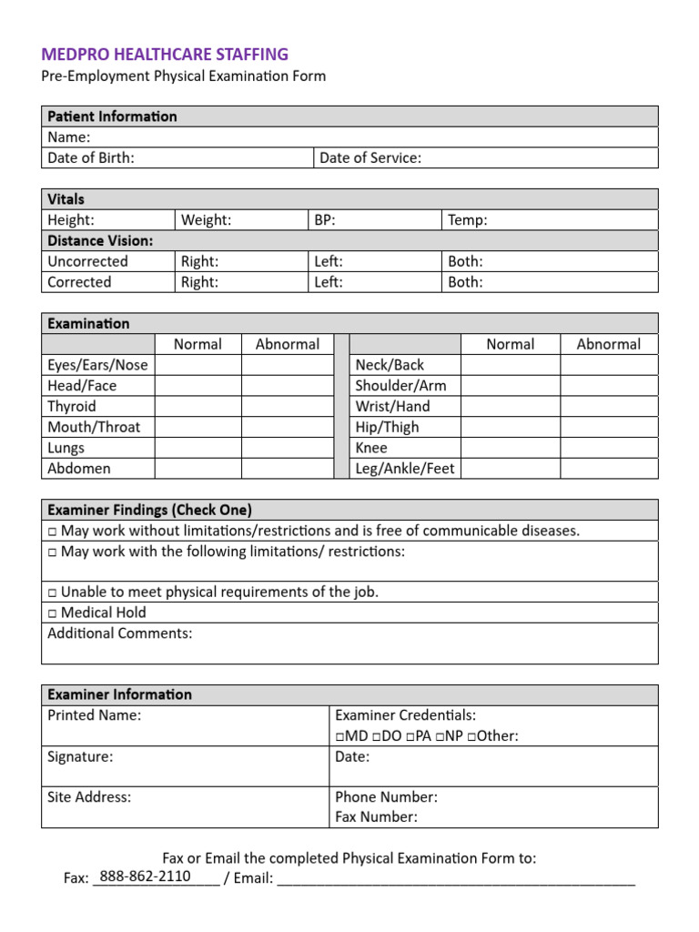 Physical Examination Form - Medpro | PDF