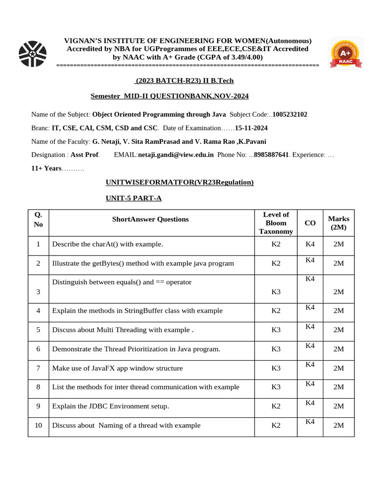 Vr23 Oopj Unit 5 Qbank | PDF | Software Development | Concurrency ... Vr23 Oopj Unit 5 Qbank | PDF | Software Development | Concurrency ...