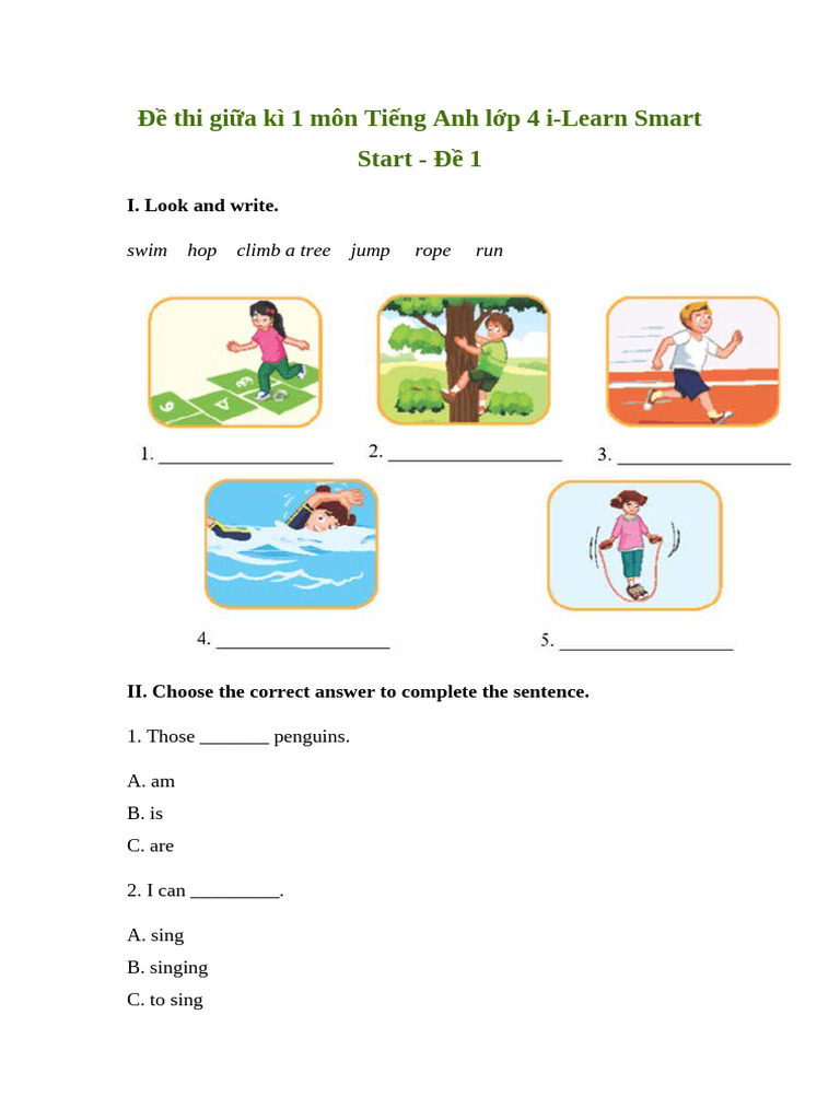 Bo de Thi Giua Hoc Ki 1 Mon Tieng Anh 4 Sach I Learn Smart Start | PDF | Ornithology | Birds
