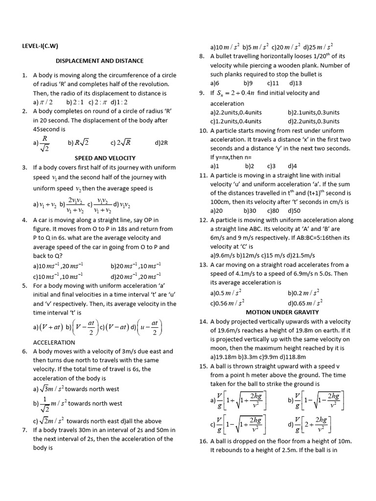 Physics Questions on Motion and Velocity | PDF | Acceleration | Quantity