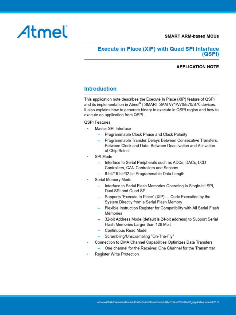 Atmel 44065 Execute in Place XIP With Quad SPI Interface SAM V7 SAM E7 ...