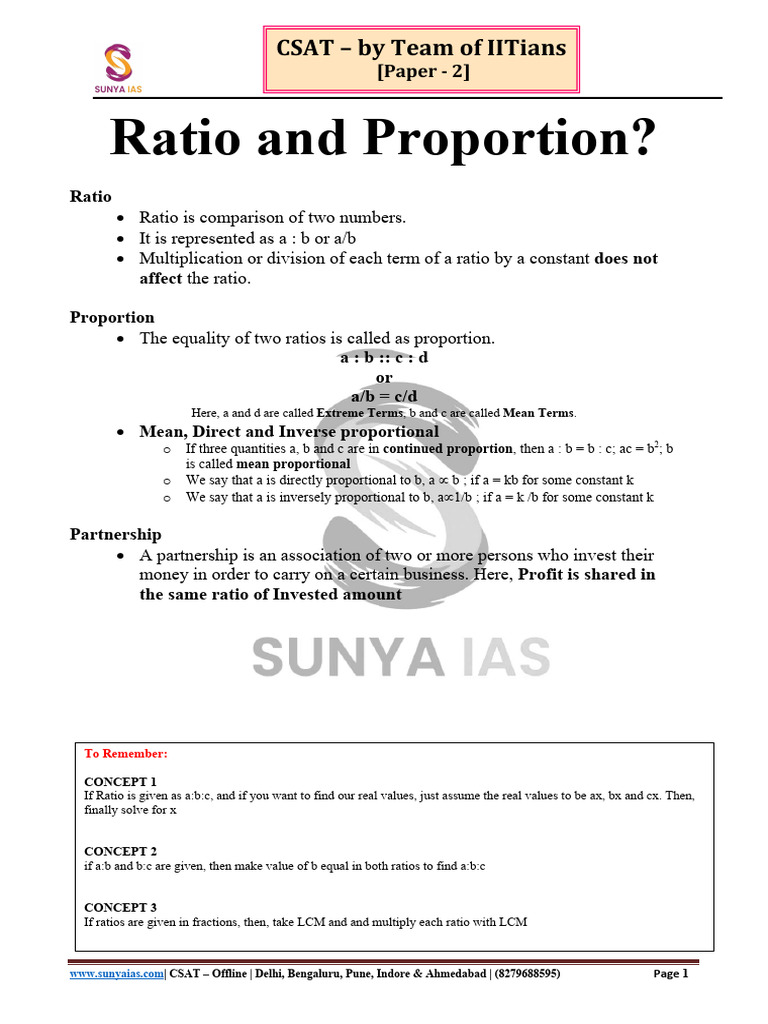 Ratio and Proportion - Class Handout (Final) | PDF | Ratio | Division ...
