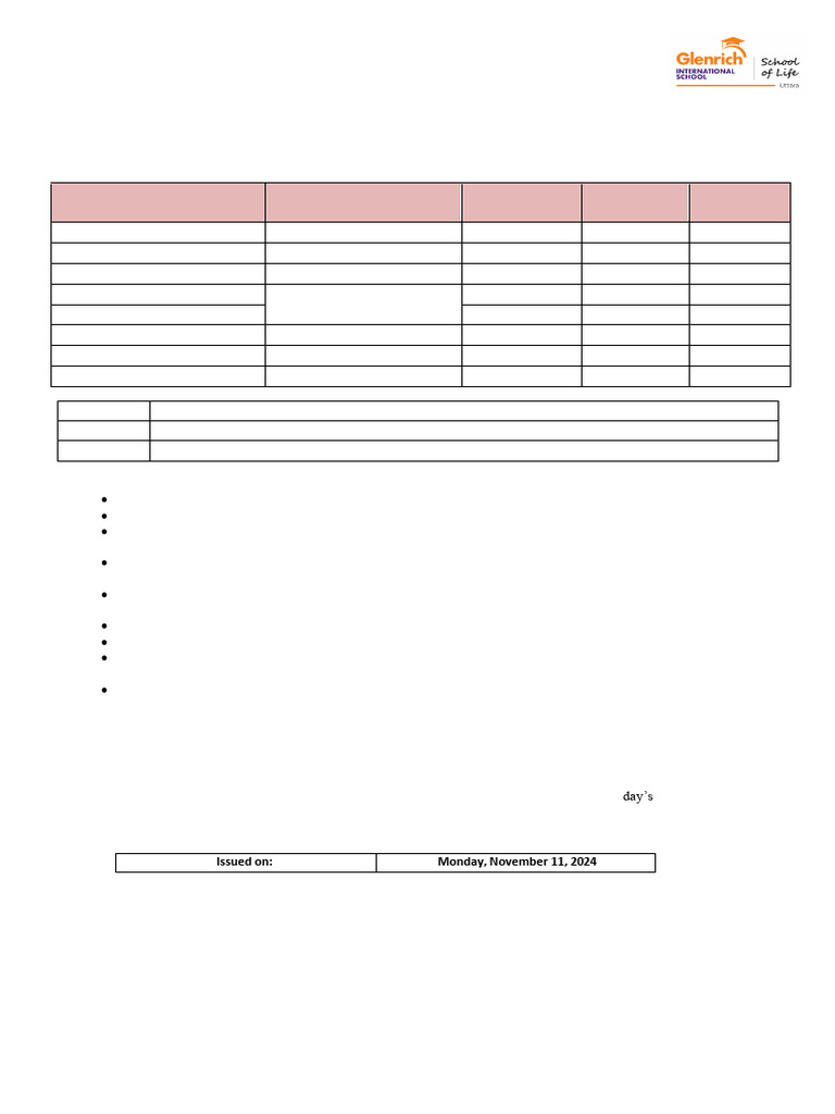 Grade 7 Mid Term Examination Schedule 202425 | PDF