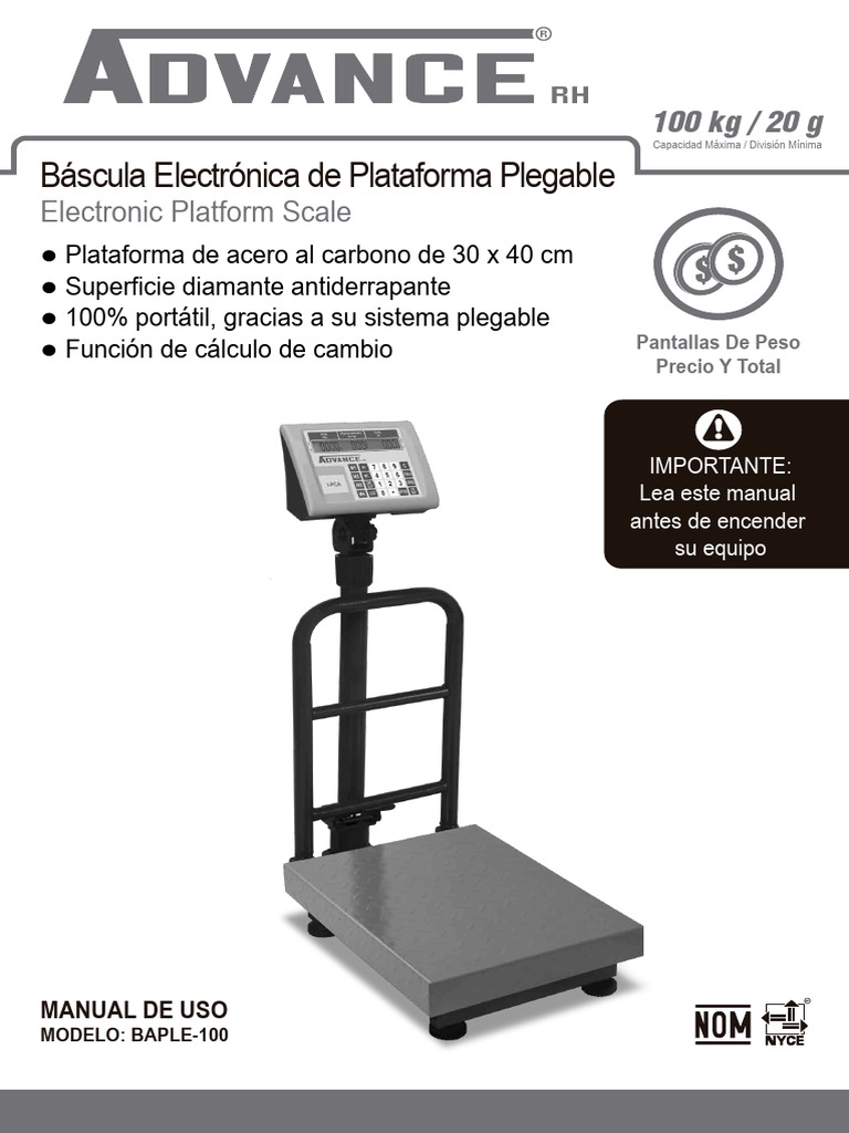 Advance-Baple-100 Manual de Usuario | PDF | Balanza