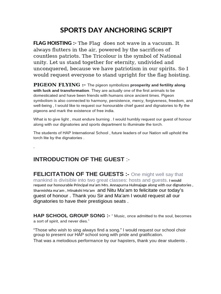 Sports Day Anchoring Script | PDF