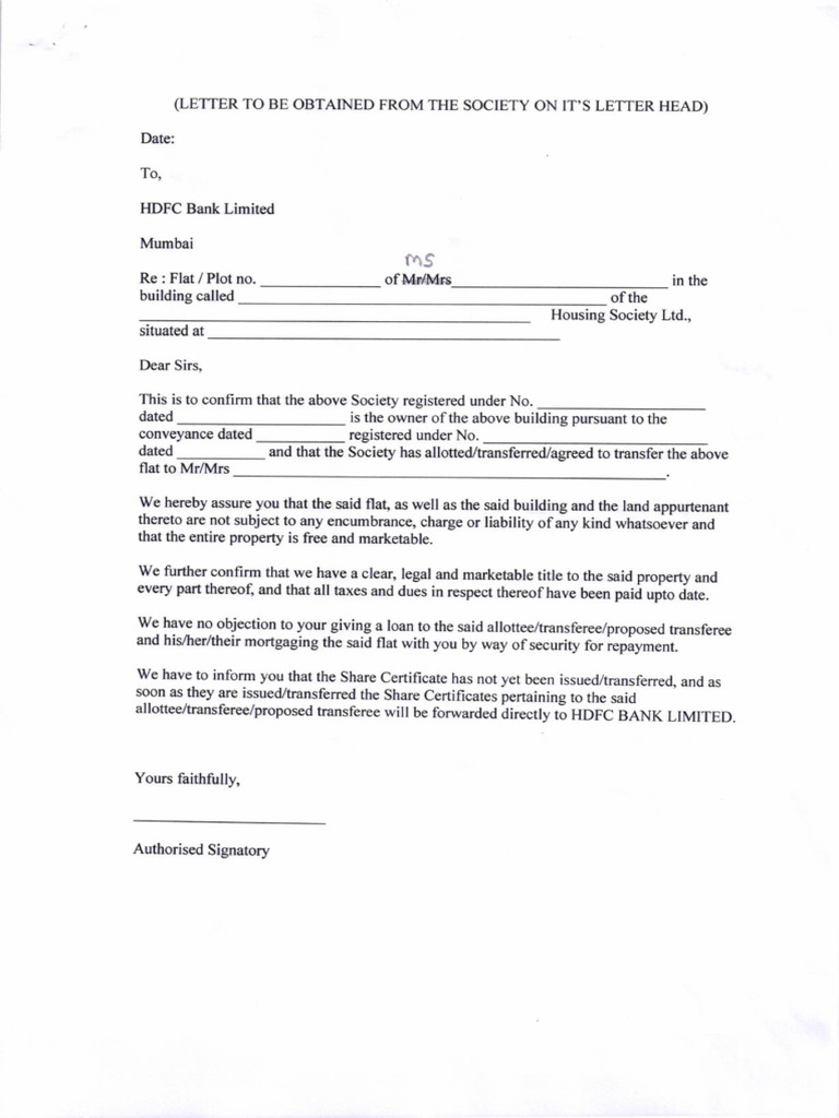 HDFC Noc Format | PDF