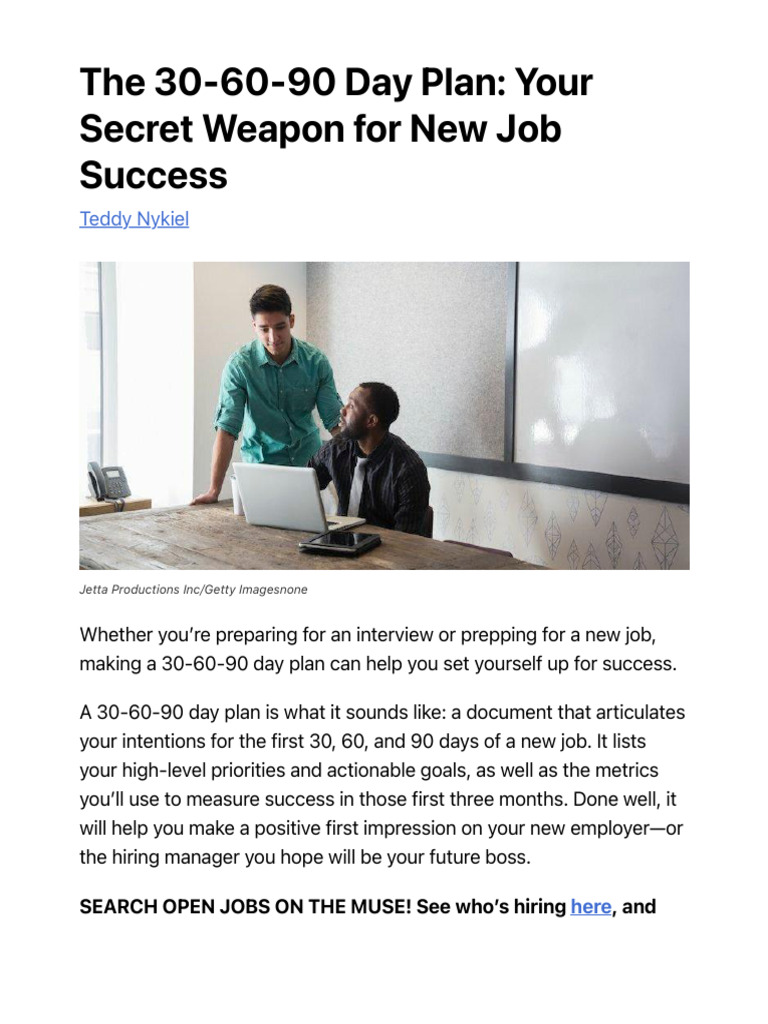 30-60-90 Day Plan - Ultimate Guide Plus Template The Muse | PDF | Goal | Swot Analysis