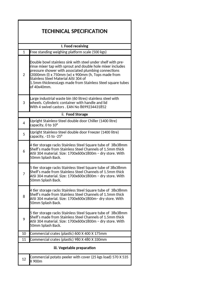 Techinical Specification Kitchen | PDF | Building Materials