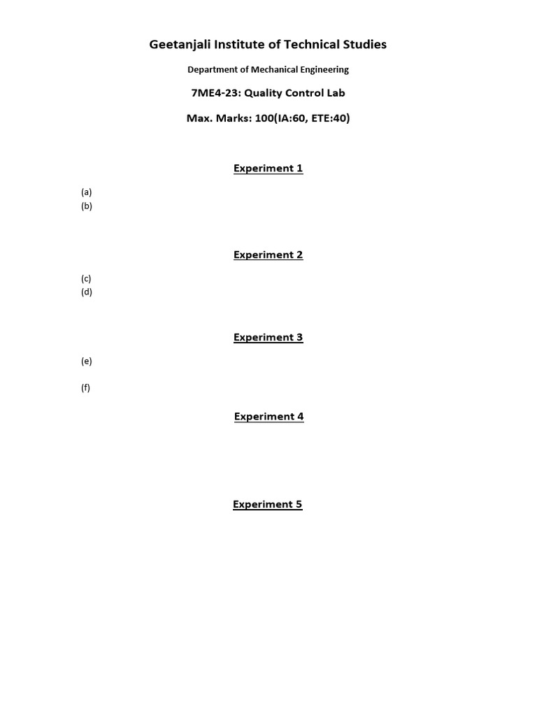 Quality Control Lab Experiments Guide | PDF