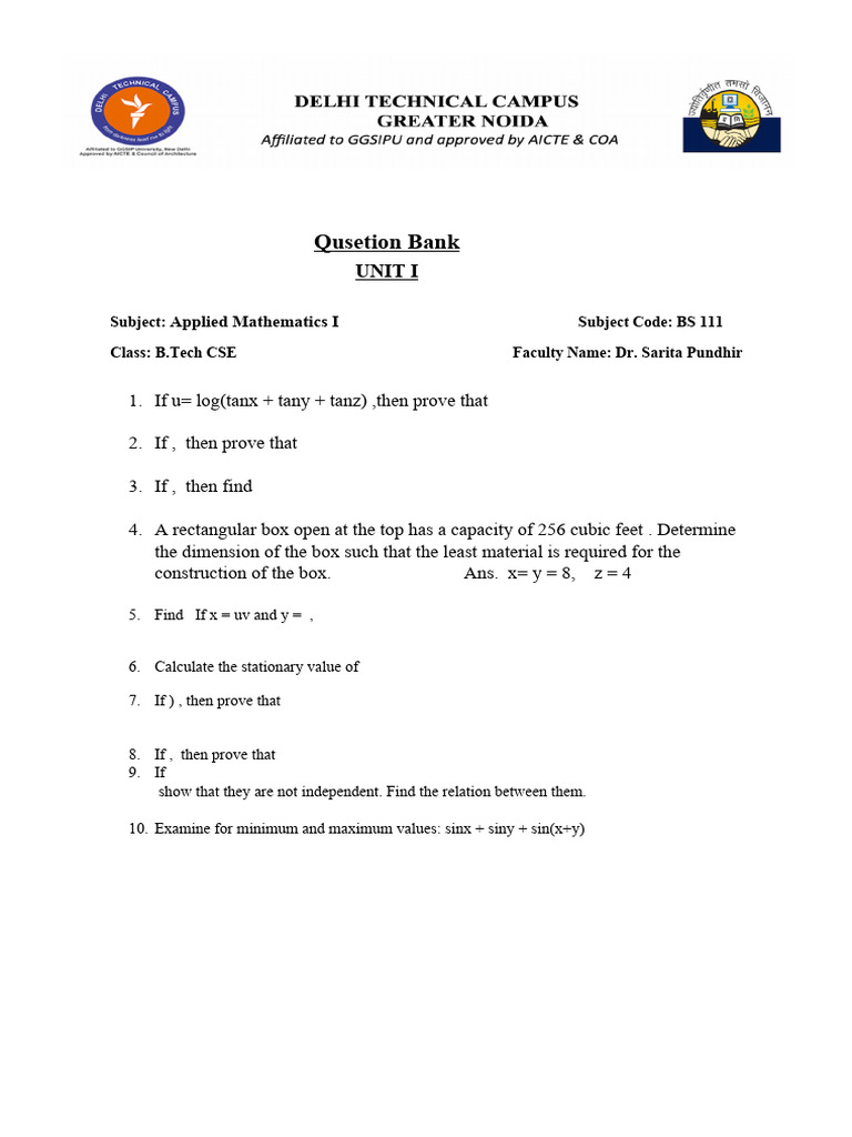 Differentiation Question Bank | PDF