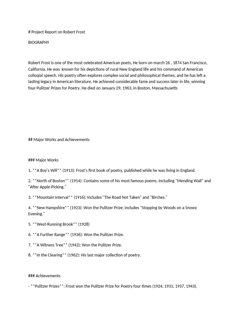 Project Report On Robert Frost | PDF | Poetry | American Poetry