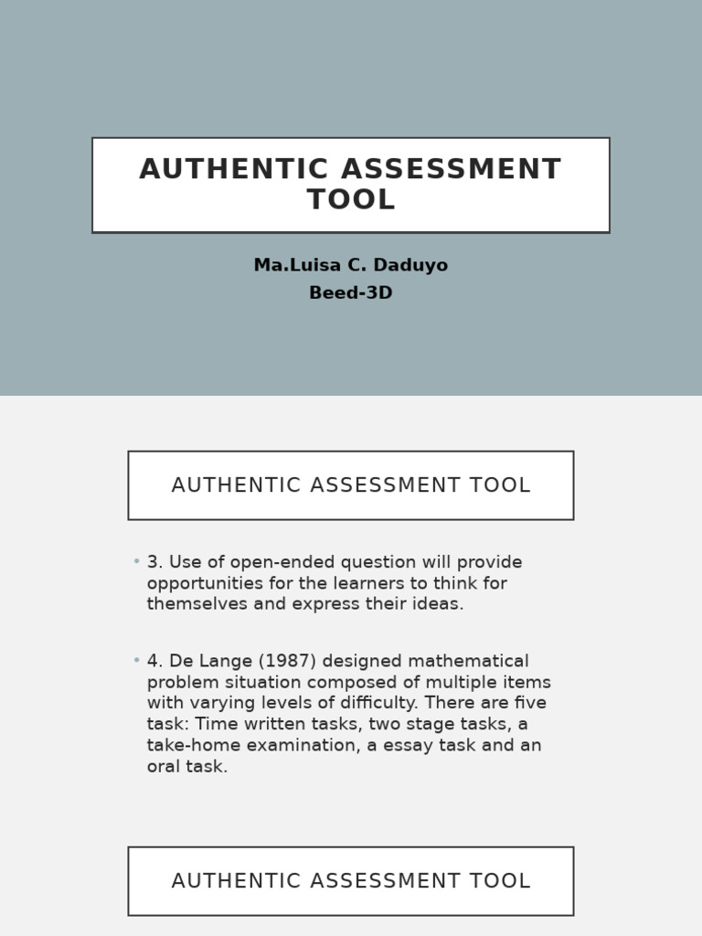 Authentic Assessment Tool | PDF