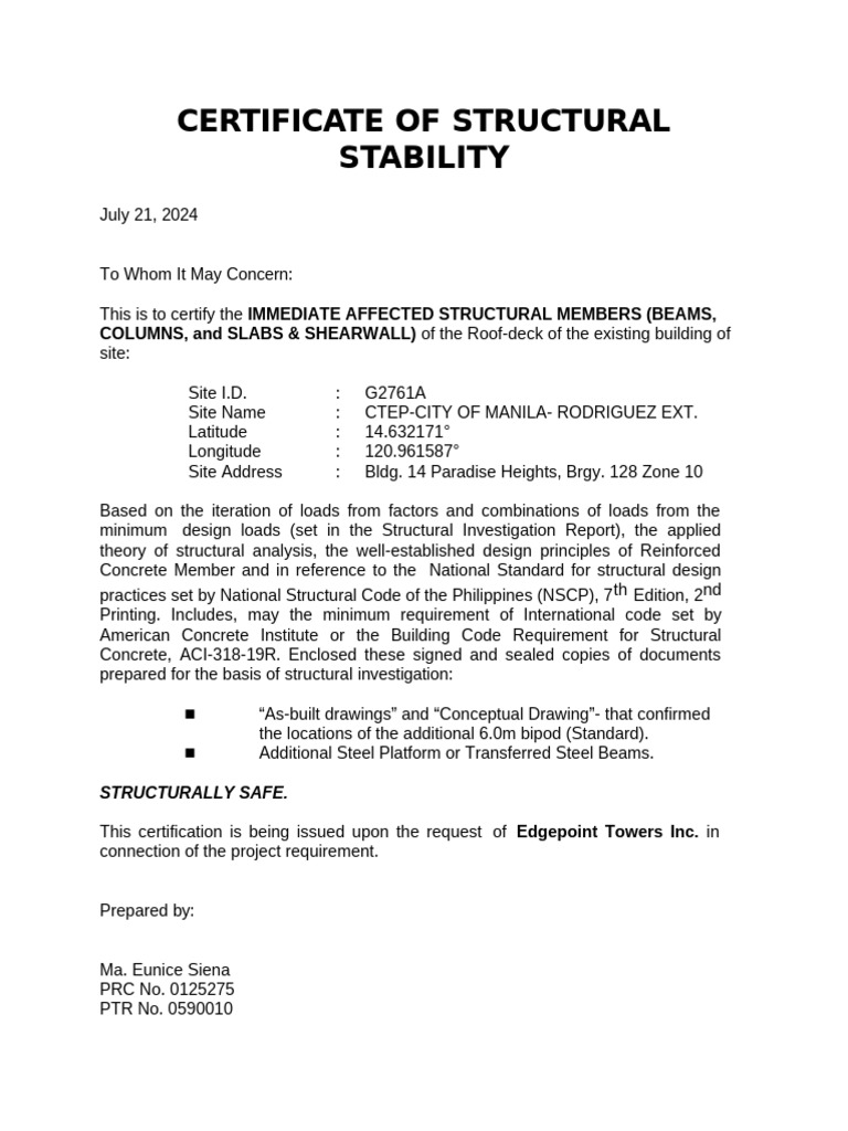 Structural Stability Certificate for CTEP | PDF