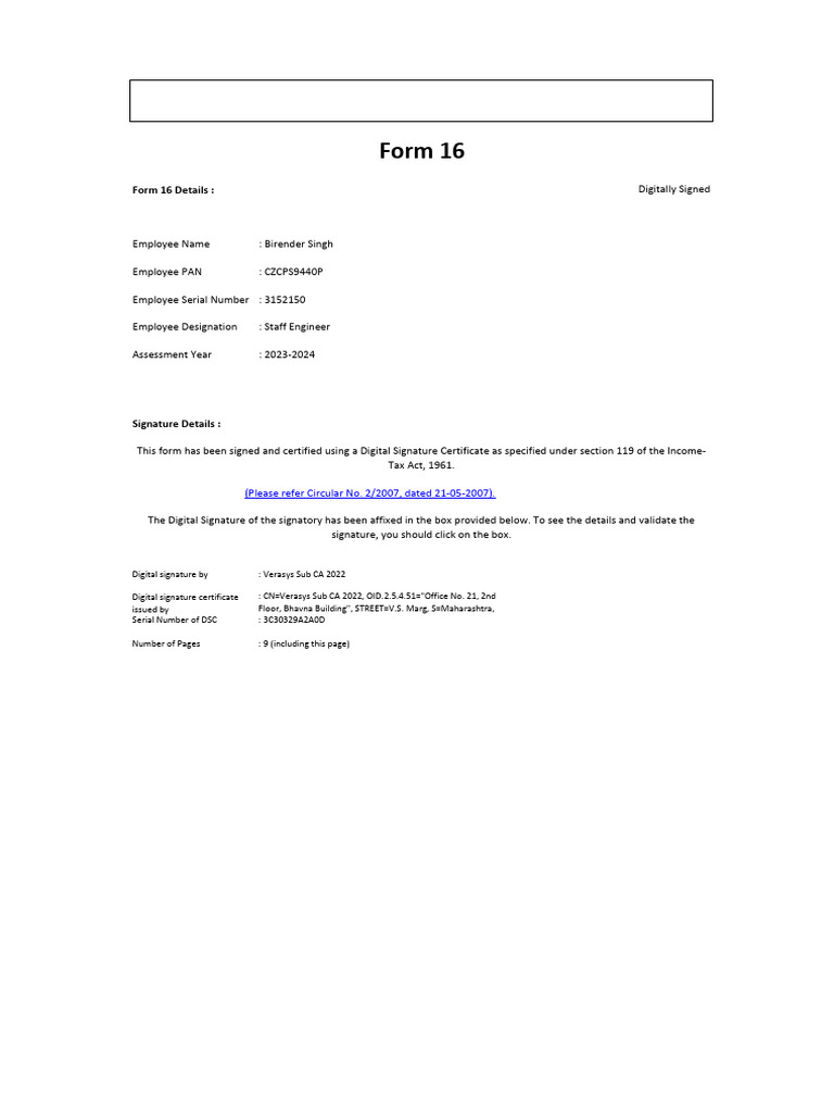 FORM16 MAR 2023 - Unlocked | PDF | Tax Deduction | Employee Benefits