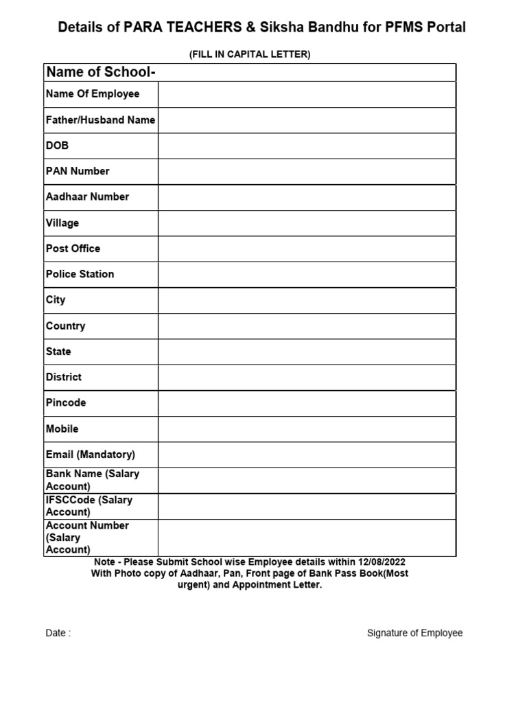 Staff Details Format NS | PDF