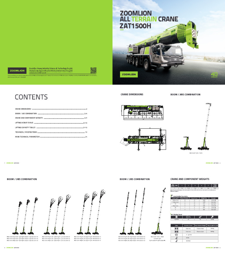 150T Crane Specifications - Zoomlion - ZRT1500 | PDF