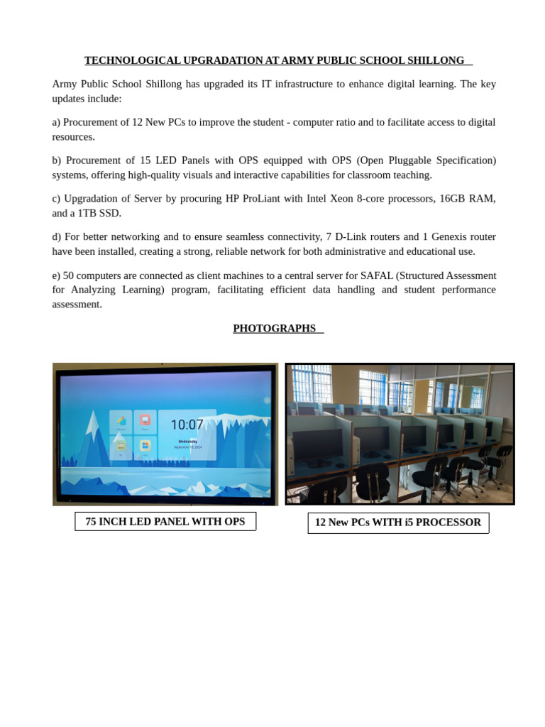 APS Shillong Technology Upgradation | PDF