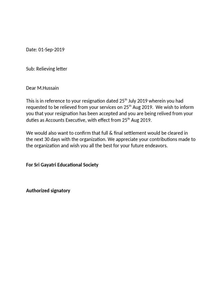 Relieving Letter | PDF