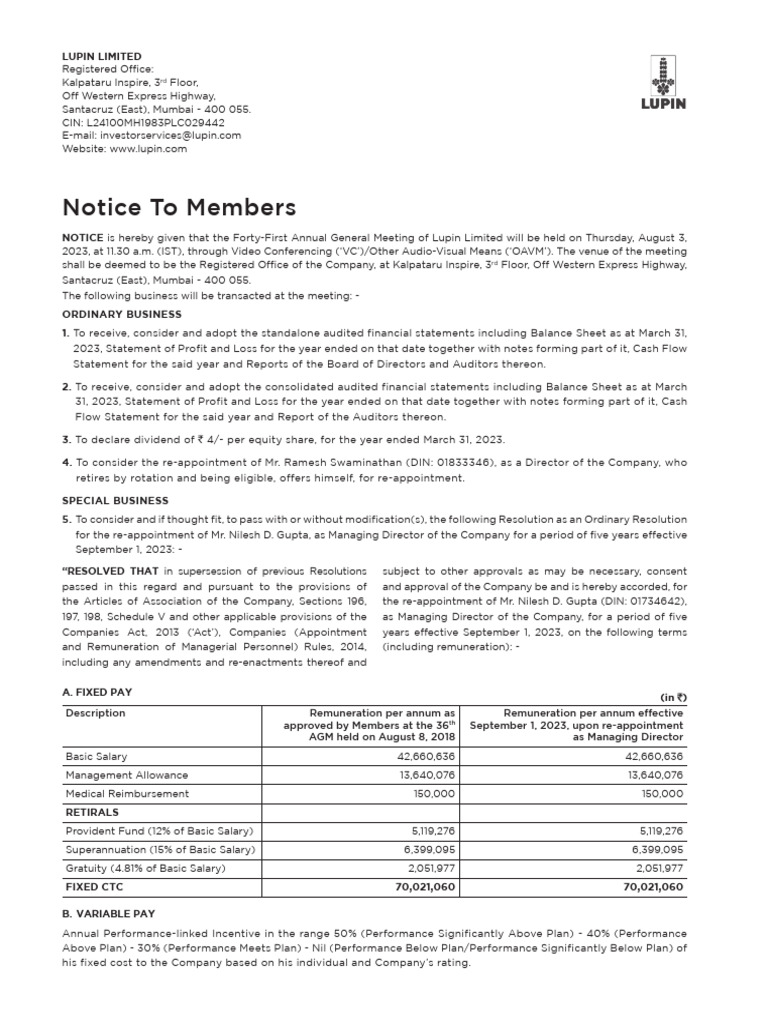 Agm Notice | PDF | Electronic Voting | Dividend