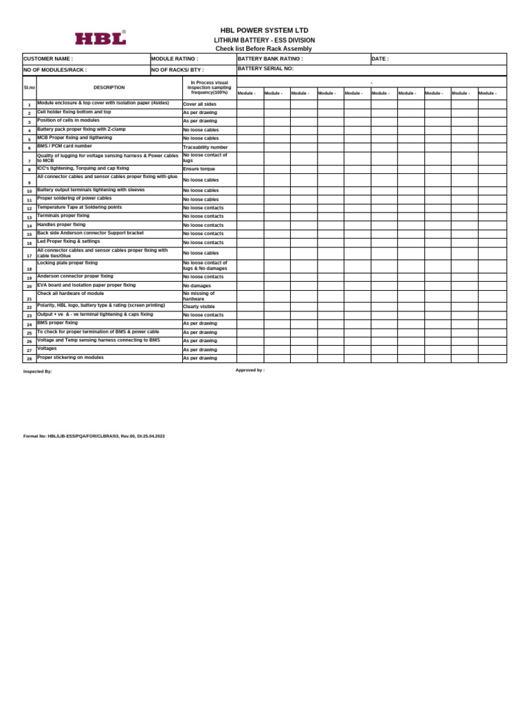 Check Sheet Before Rack Assembly - Final | PDF | Electrical Connector | Electronics