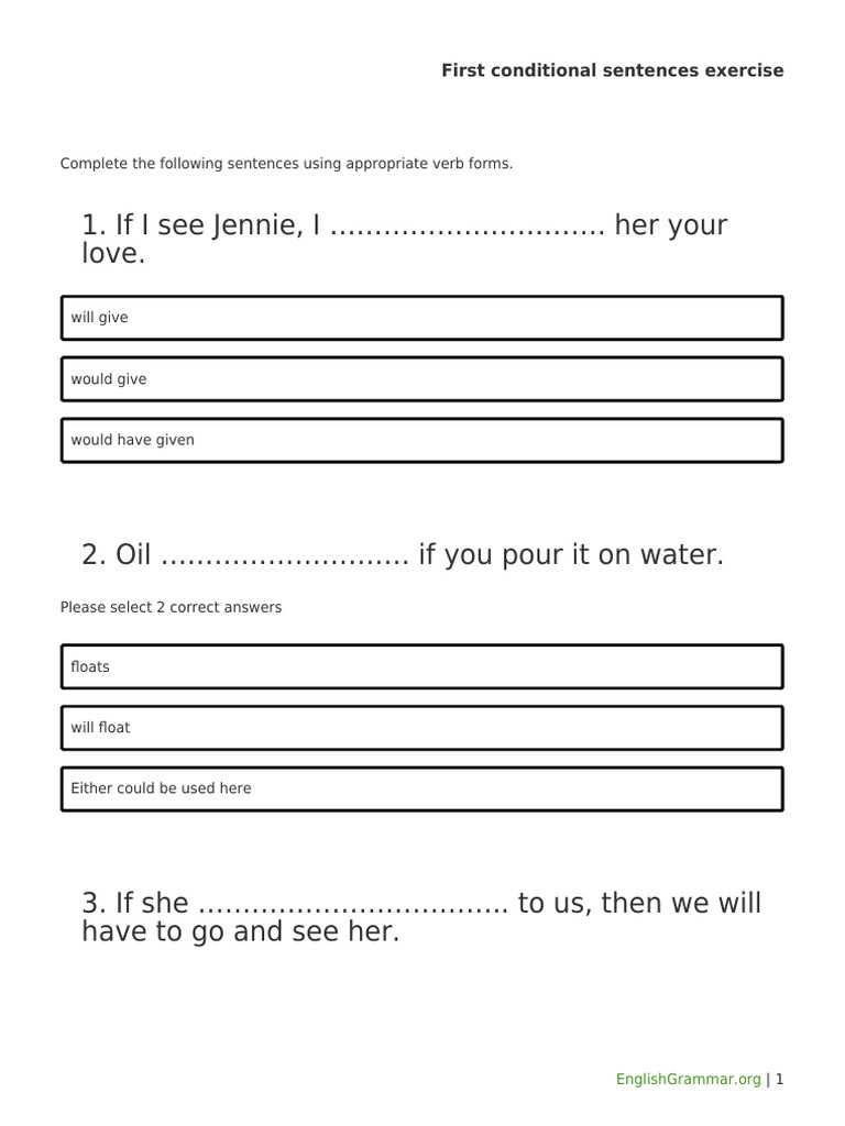 First Conditional Sentences Exercise | PDF