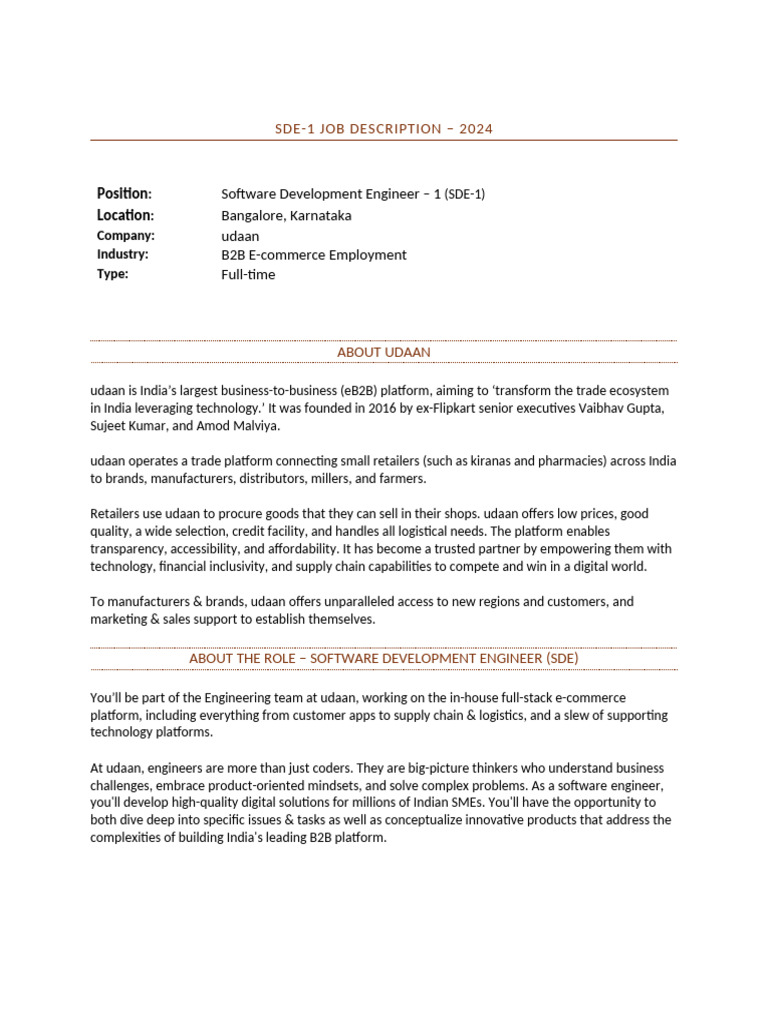 Sde1 JD - 2024 | PDF | Computing | Business