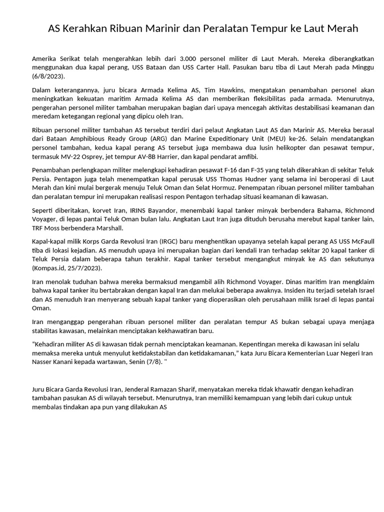 As Kerahkan Ribuan Marinir Dan Peralatan Tempur Ke Laut Merah | PDF