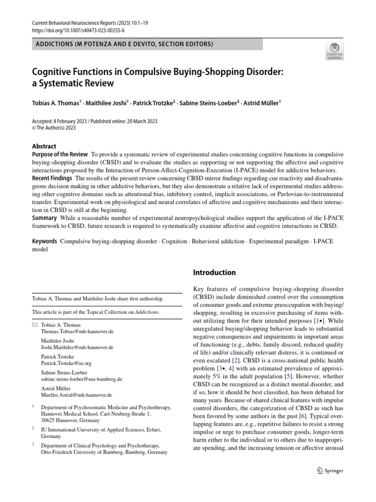 Cognitive Functions in Compulsive Buying Shopping Disorder ...