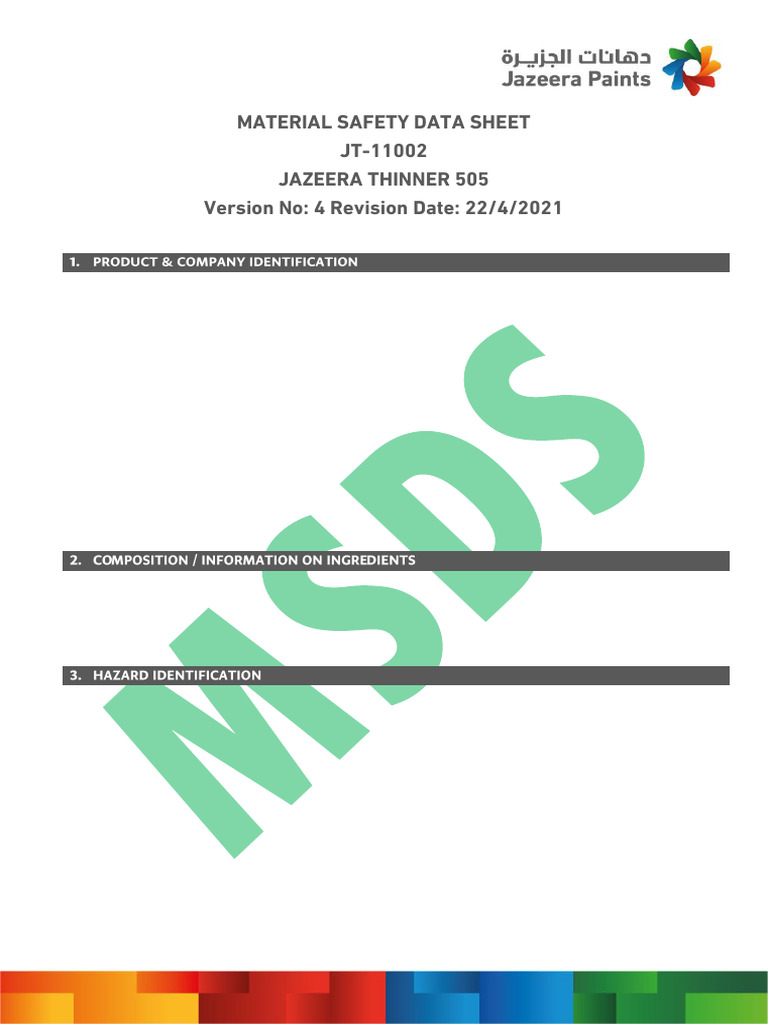 Jazeera Thinner 505-msds | PDF | Dangerous Goods | Water