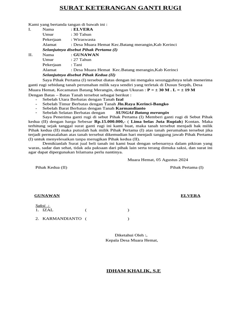 Surat Keterangan Ganti Rugi | PDF