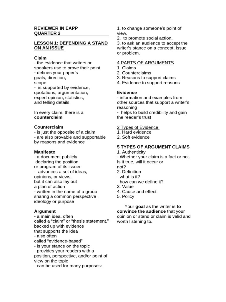 Understanding Claims and Arguments in Writing | PDF | Survey ...