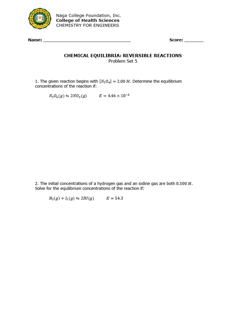 PS5 - Chemical Equilibrium | PDF