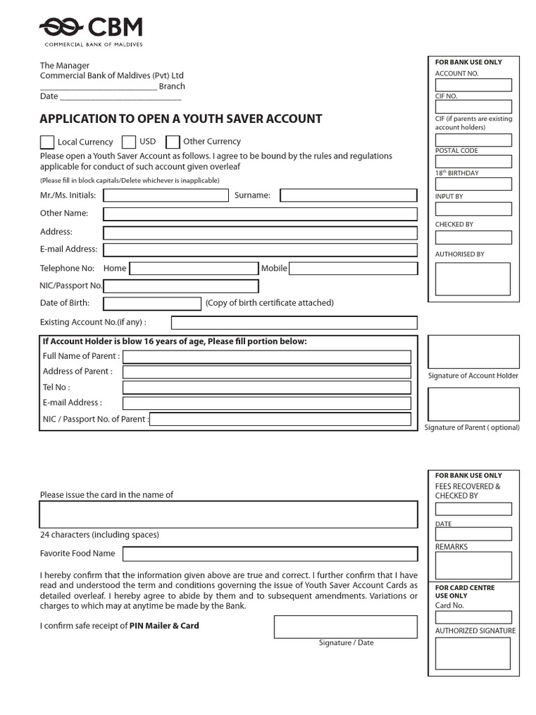 Youth Saver Account Application Form | PDF | Banks | Automated Teller ...