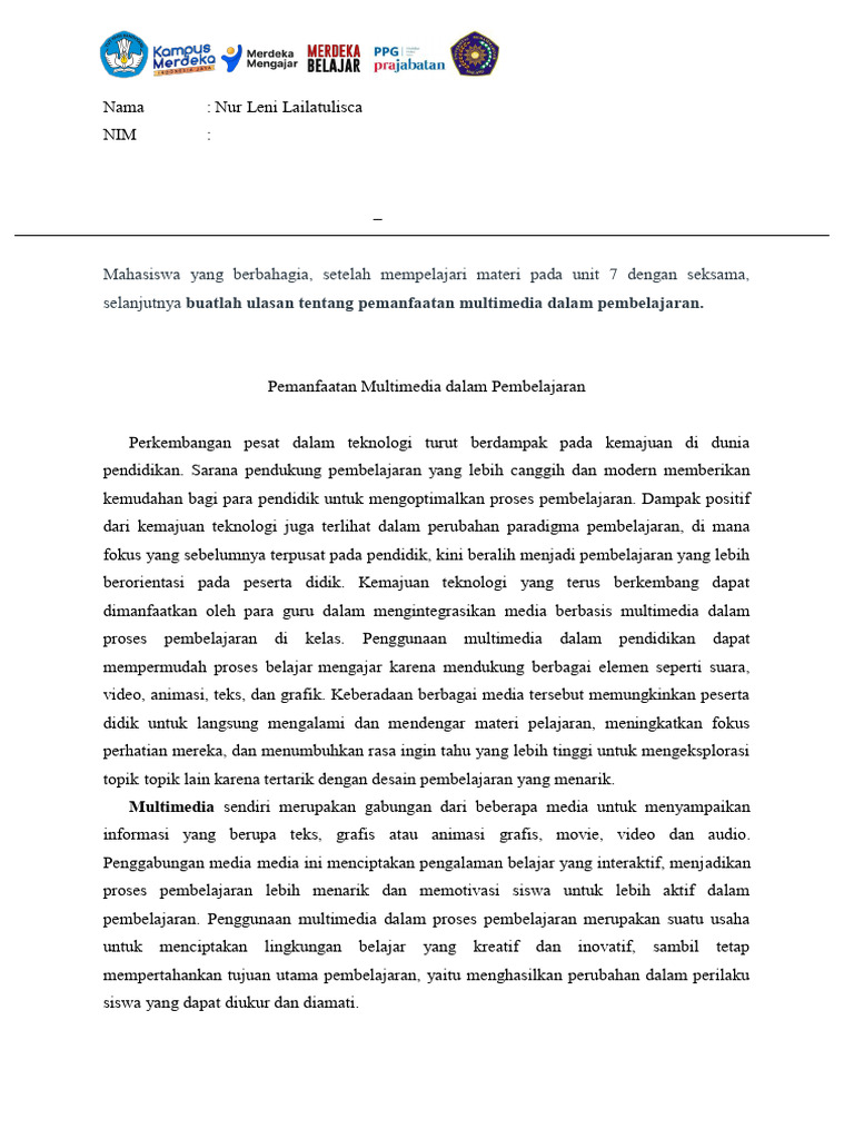 Elaborasi Pemahaman - t7 - Nur Leni L | PDF