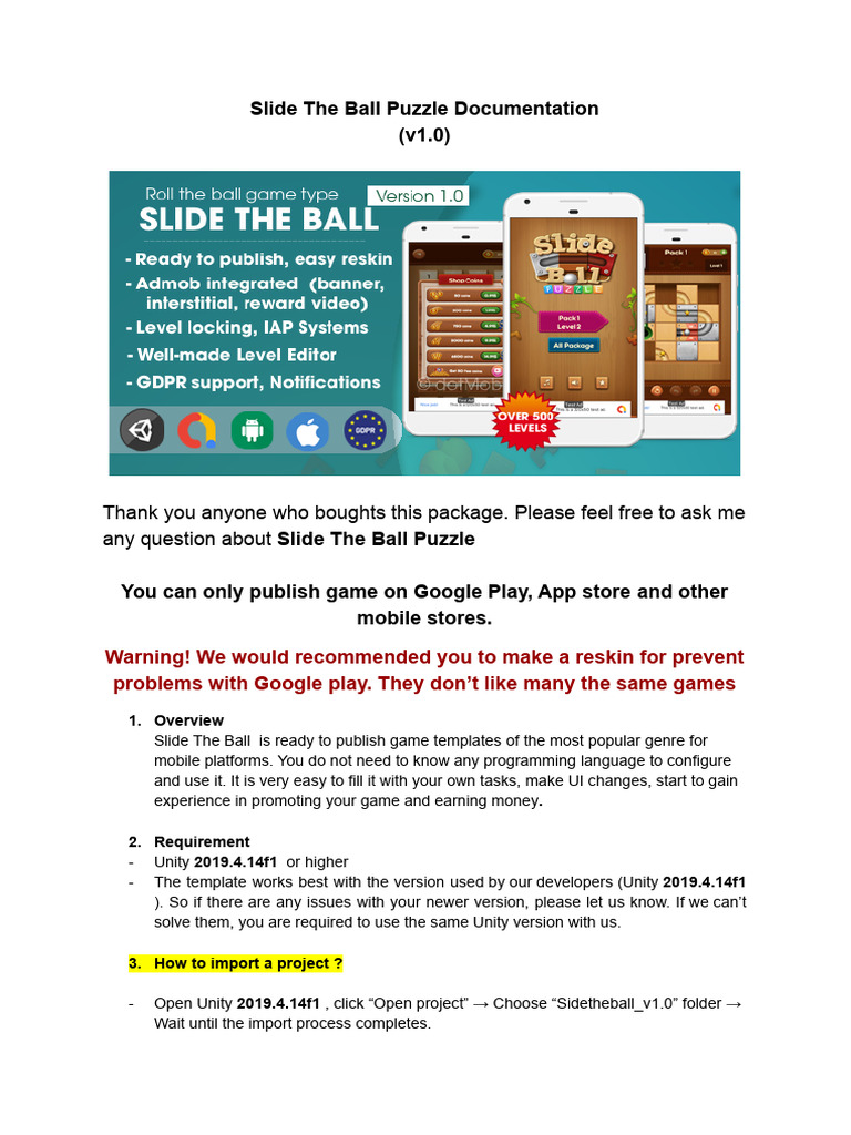 Slide The Ball Puzzle Documentations | PDF | Google Play | Android (Operating System)