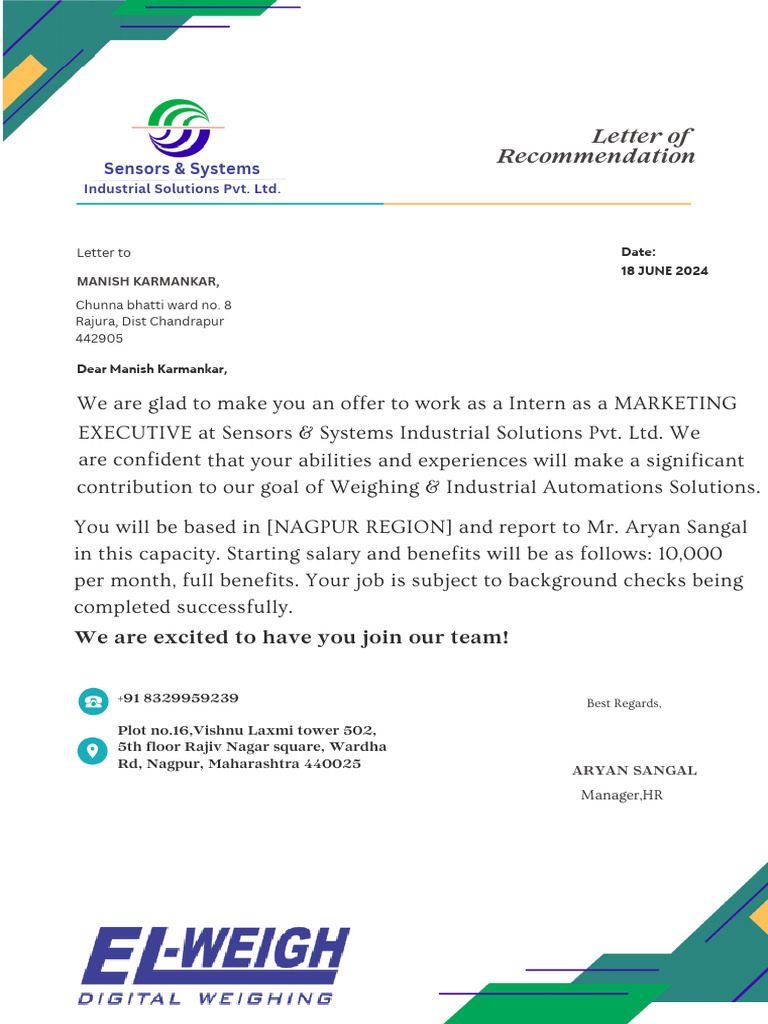 Manish Sip Offer Letter | PDF