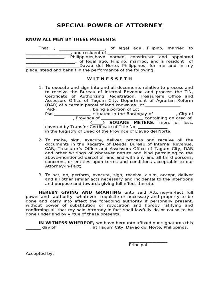 Special Power of Attorney - Bir Process | PDF | Power Of Attorney ...