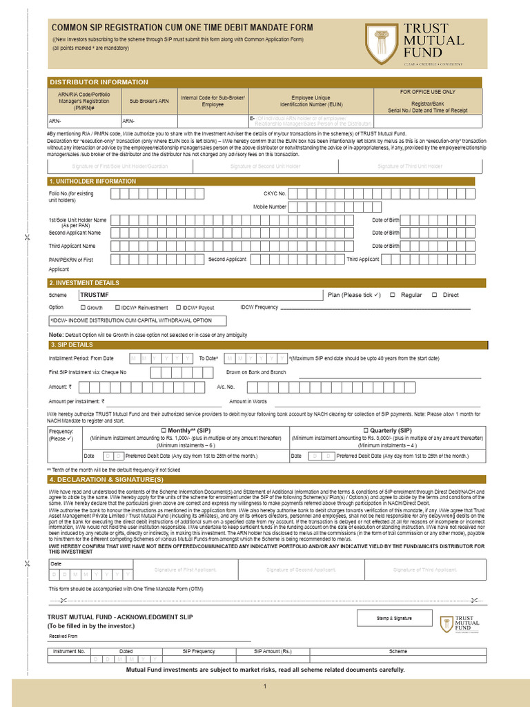 TRUST MF Common SIP Registration Form | PDF | Banks | Cheque TRUST MF Common SIP Registration Form | PDF | Banks | Cheque