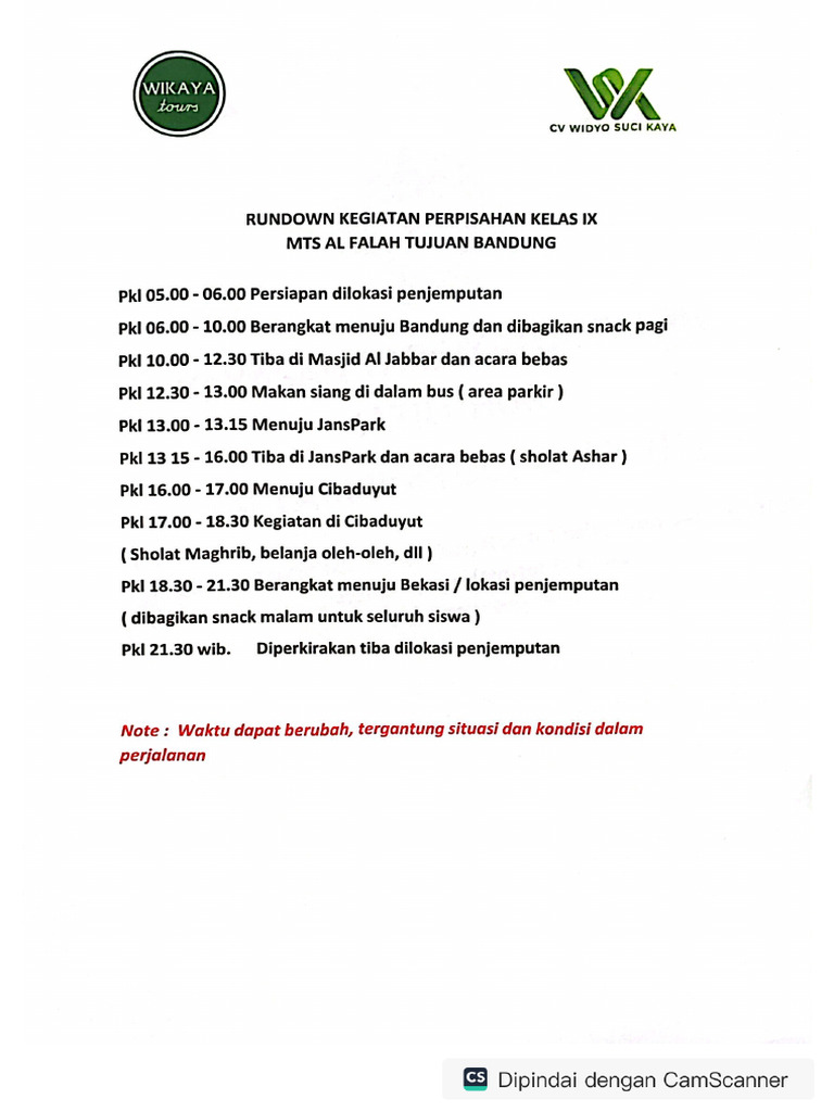 Rundown Rihlah MTs 2024 | PDF