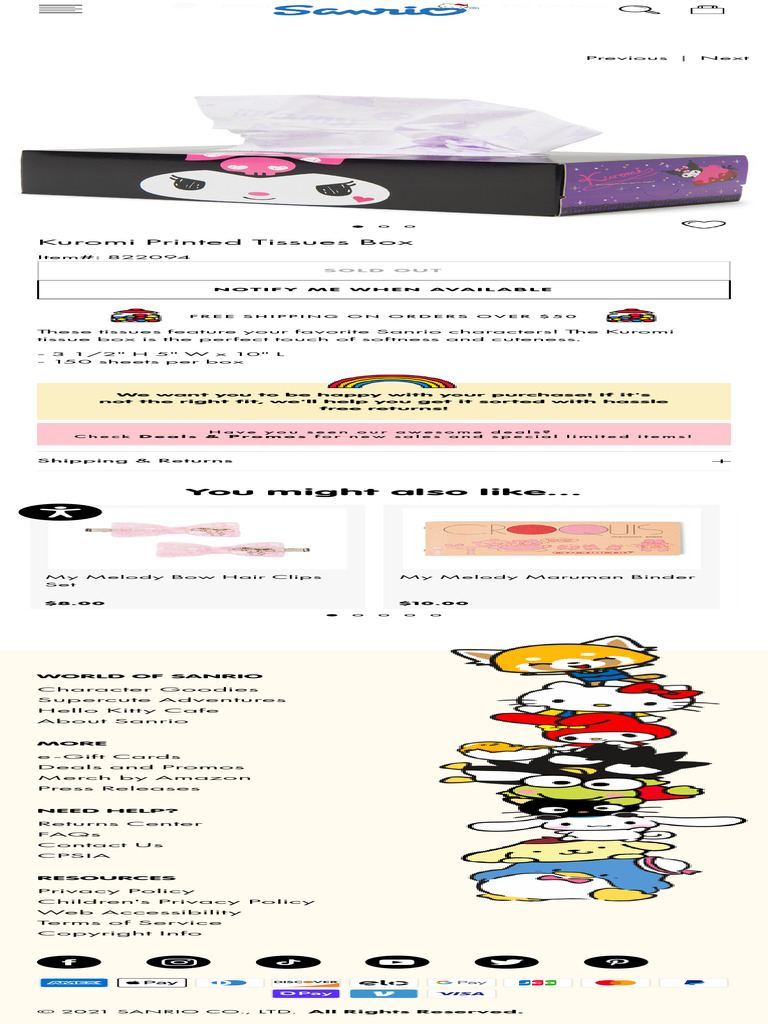 Kuromi Printed Tissues Box - Sanrio | PDF